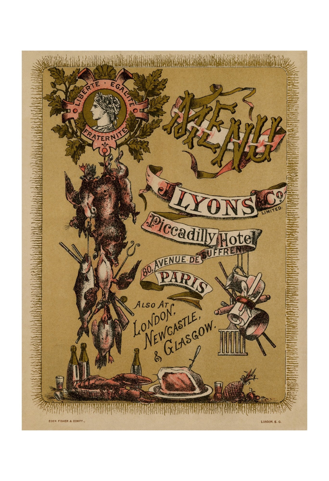 J. Lyons & Co, Piccadilly Hotel, Paris 1889 Menu Art – Vintage Menu Art UK