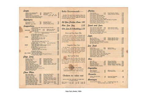 Ruby Foo's Den Boston 1960s Harley Spiller Collection – Vintage Menu Art UK